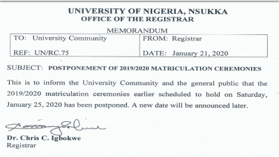 Postponement of 2019/2020 Matriculation Ceremonies - University Of ...