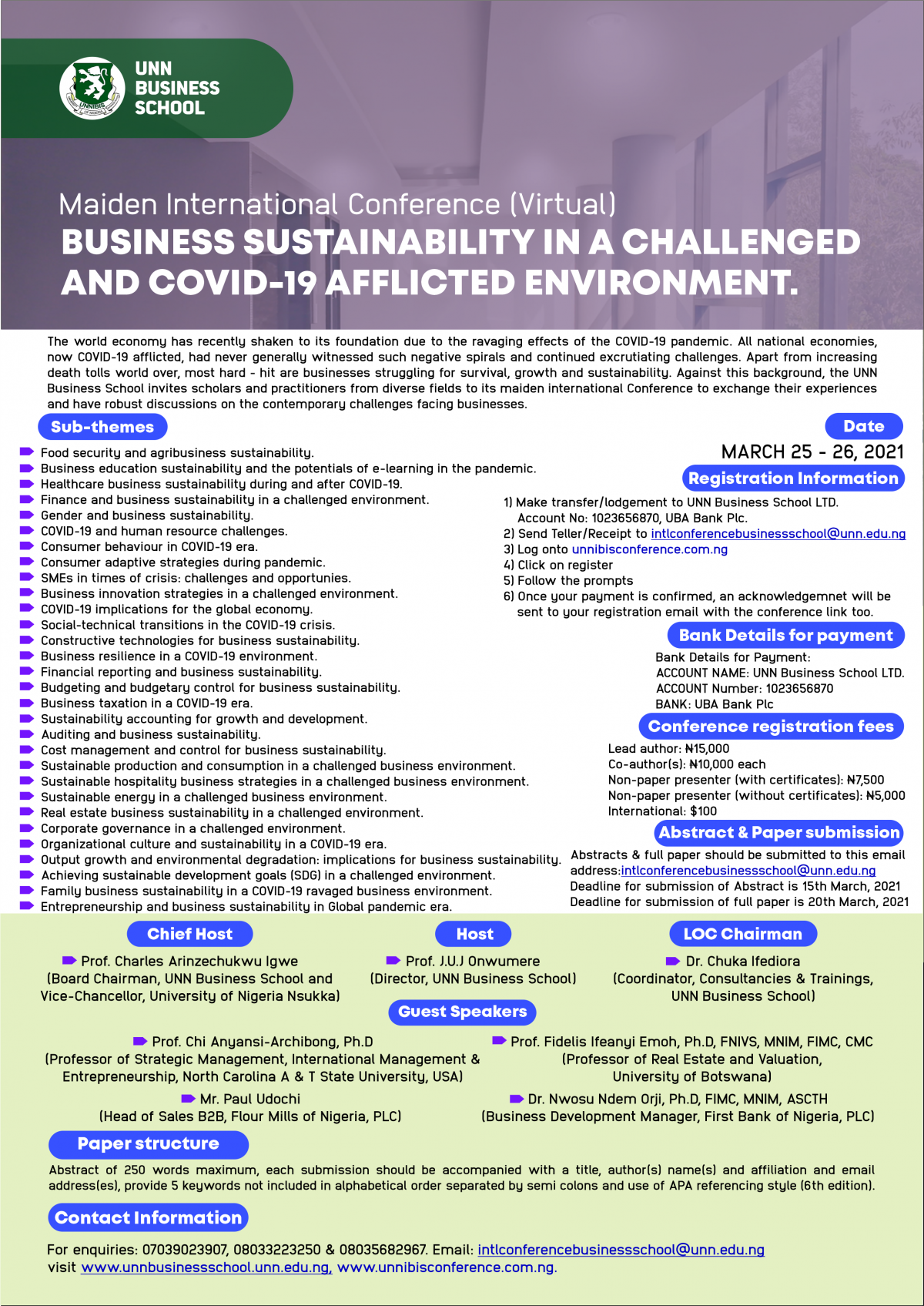 UNN BUSINESS SCHOOL: MAIDEN INTERNATIONAL CONFERENCE - University Of ...